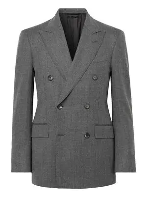 TOM FORD Double-breasted Birdseye Wool Suit Jacket - Gray