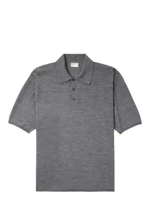 Saint Laurent Cassandre Logo-embroidered Wool Polo Shirt - Gray