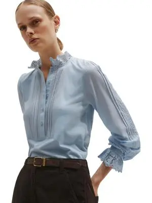ME+EM Cotton Voile Embroidered Top - Cloud Blue