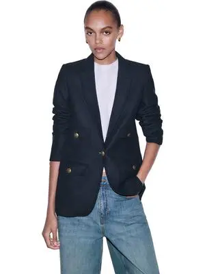 ME+EM Twill Sharp Shoulder Blazer - Navy