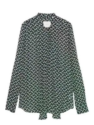 XACUS Geometric-print Tie-neck Blouse - Green