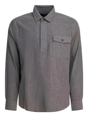 Vince Herringbone Pocket Polo Shirt - Grey