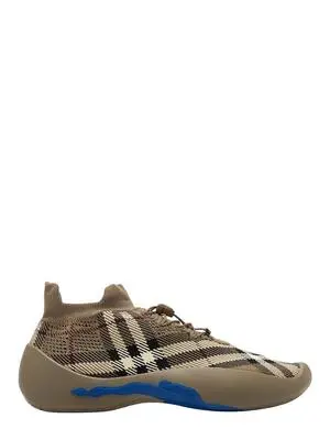 Burberry Neptune Check Knit Sneakers - Khaki