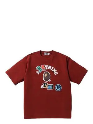 A BATHING APE Fonts Relaxed Fit Collage Heavy Weight Tee Shirt - Burgundy