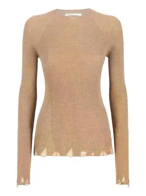 LANEUS Ribbed Frayed-hem Sweater - Neutrals