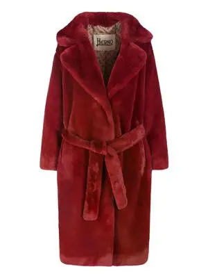 Herno Belted Faux-fur Coat - Red