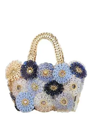 Rabanne Flower-embellished Tote Bag With Chain Strap - Blue