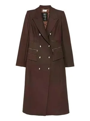 Elisabetta Franchi Leather-trimmed Double-breasted Coat - Brown