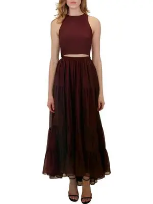 Azeeza Chiffon Tie Midi Skirt - Red