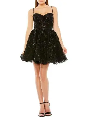 Mac Duggal Beaded Strap Bustier Sequin Mini Dress - Black