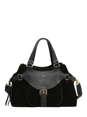 AIMEE Dash Large Leather Satchel Black Suede