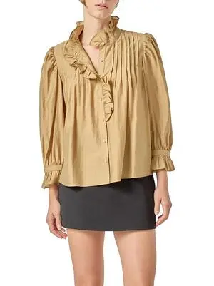 English Factory Ruffle Detail Shirt Olive