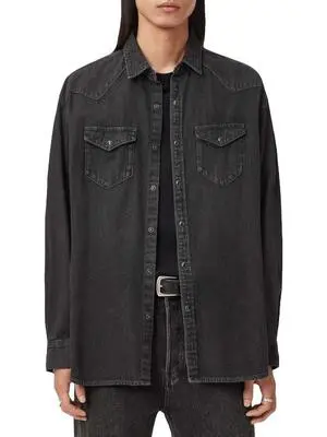 ALLSAINTS Fenton Cotton Denim Snap-up Shirt - Black