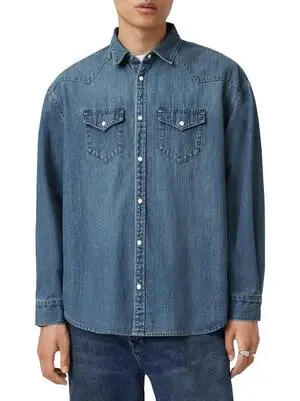 ALLSAINTS Fenton Cotton Denim Snap-up Shirt - Vintage Indigo