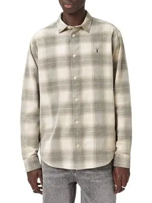 ALLSAINTS Yuki Plaid Cotton Flannel Button-up Shirt - Sandshell Taupe