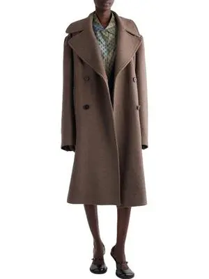 Dries Van Noten Raquel Wool Blend Long Pea Coat - Taupe