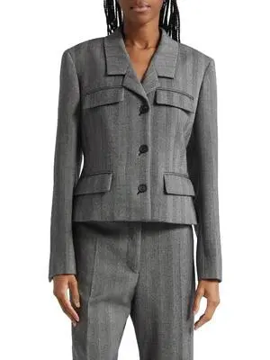 FERRAGAMO Wool-blend Herringbone Crop Jacket - Nero/white Sand