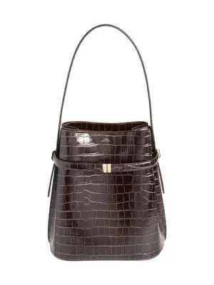 TOTEME Leather Bucket Bag With Embossed Croc Effect - Dark Brown