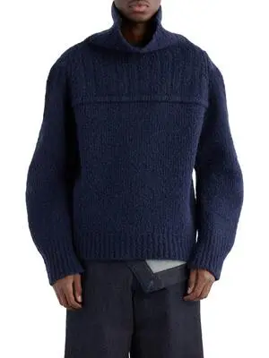 Dries Van Noten Funnel Neck Wool Sweater - Navy