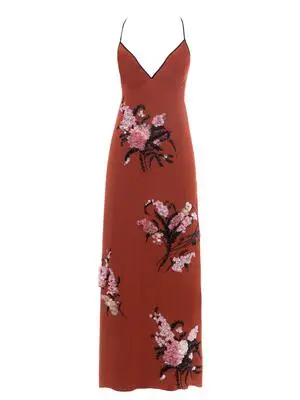 DES_PHEMMES Floral Embroidered Slip Dress - Red