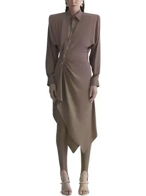 MUGLER Asymmetric Shirt Dress - Brown