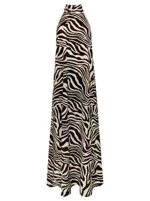AZLEE Zebra-pattern Halterneck Midi Dress - Black