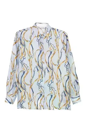 ARCHIVIO '67 Chain-print Silk Shirt - Blue