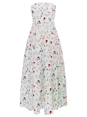 AZLEE Sable Floral-pattern Midi Dress - White