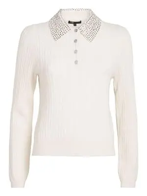 Maje Wool Embellished Cardigan - White