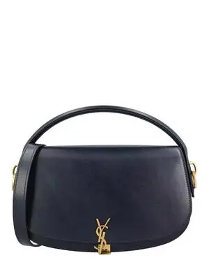 Saint Laurent Voltaire Box Leather Shoulder Bag With Curved-handle - Blue