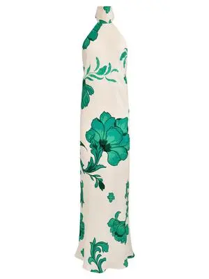 FRANCESCA MIRANDA Hera Printed Silk Halter Gown - Green