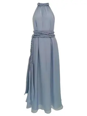 AZLEE Halter-neck Midi Dress With Rope Belt - Blue