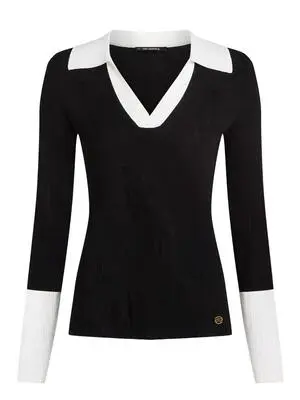 Karl Lagerfeld Contrast-collar Ribbed Top - Black