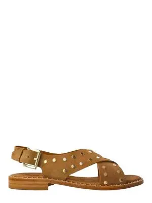 CALCE Cross-strap Studded Sandals - Brown