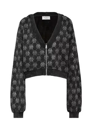 Philipp Plein Monogram Crystal Zip Hoodie - Black