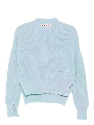 Marni Pocket-Detail Ribbed Wool Sweater Blue