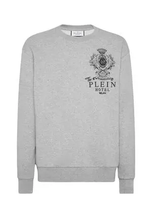Philipp Plein Crest-embellished Cotton Sweatshirt - Grey