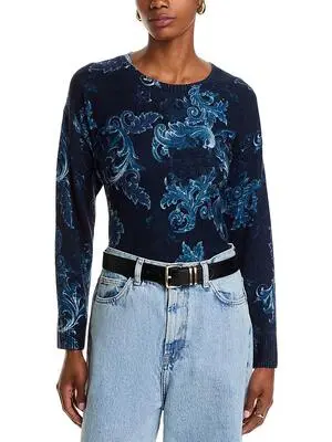 Bloomingdale'S Printed Floral Crewneck Sweater - Peacoat/blue