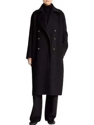 Vince Double Breasted Long Wool-blend Coat - Black