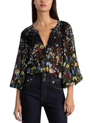 Alice + Olivia Thalia Long-sleeved Button-down Blouse - Social Hour Black