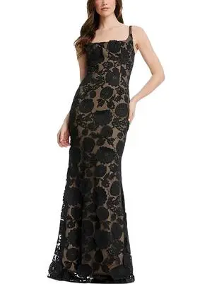 Dress The Population Lorena Applique Gown - Black-nude