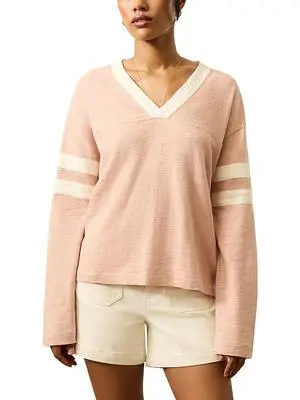 Faherty Brand Slub Varsity V-neck Top - Madder Pink