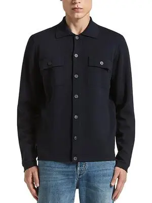 Peserico Wool Button Front Shirt - Midnight Blue