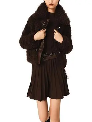 Maje Short Boucle Coat - Dark Brown