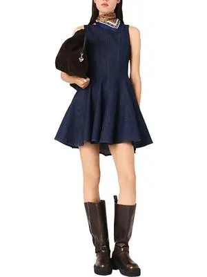 Maje Short Denim Ruffled Dress - Navy