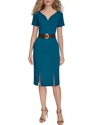 Donna Karan New York Belted Midi Sheath Dress - Midnight Green