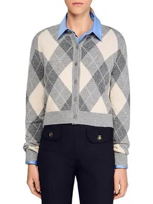 Sandro Pattern Cardigan Sweater - Grey