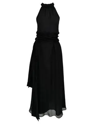 AZLEE Dany High-neck Midi Dress With Braided Waist - Black
