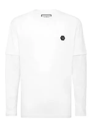 Philipp Plein Double-sleeved Jacquard-crest T-shirt - White