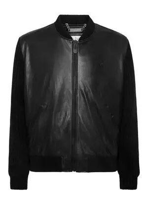 PHILIPP PLEIN Leather Knitted-Sleeve Jacket